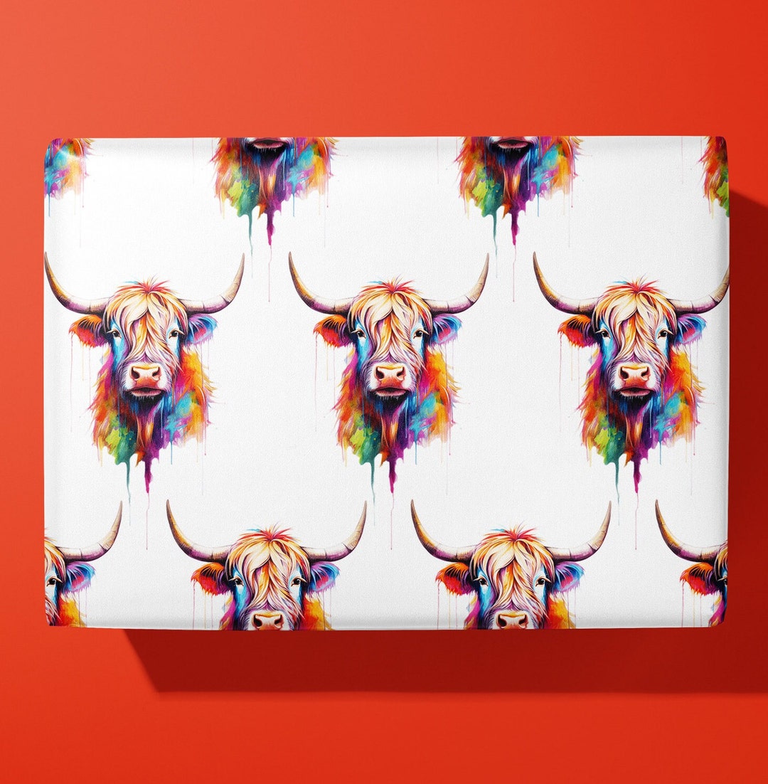 Funky Highland Cow Wrapping Paper / Gift Wrap - Watercolour - Ideal ...