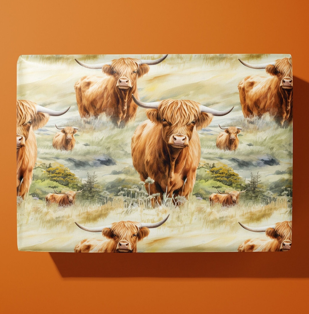 Highland Cow Wrapping Paper / Gift Wrap - Watercolour - Ideal Gift - Etsy