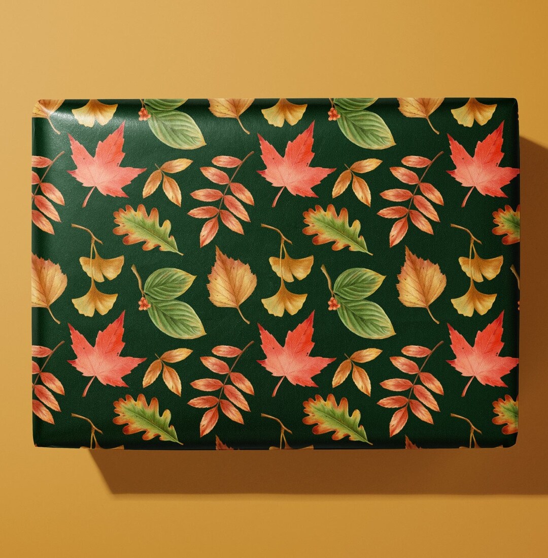 Autumn Leaves Wrapping Paper - With Shades of Green, Red, and Brown ...