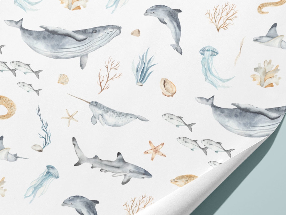 Whale and Sea Creatures Wrapping Paper / Gift Wrap | Etsy
