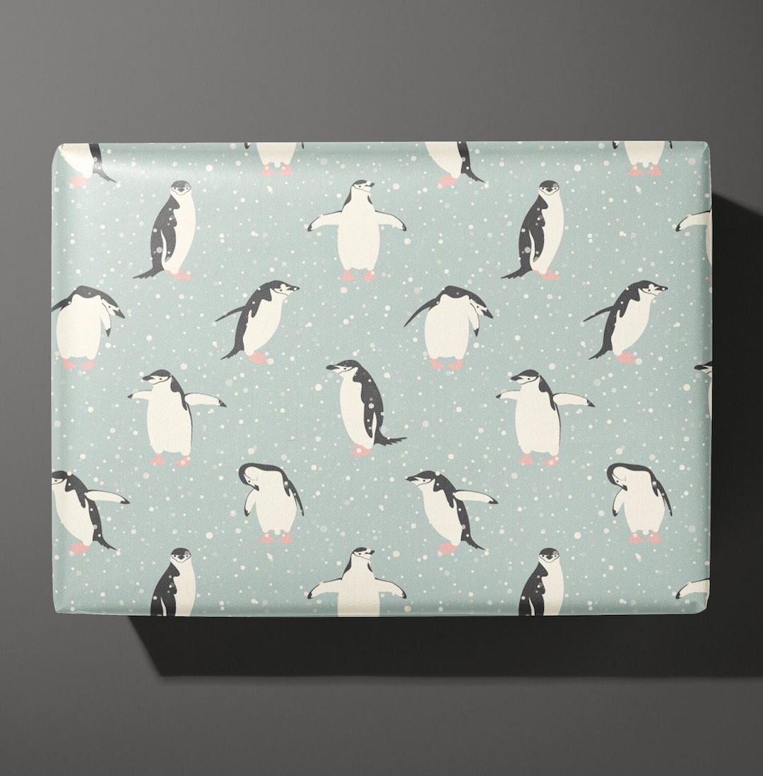 Penguin Gift Wrap: Winter Pattern, Christmas Wrapping Paper - Etsy