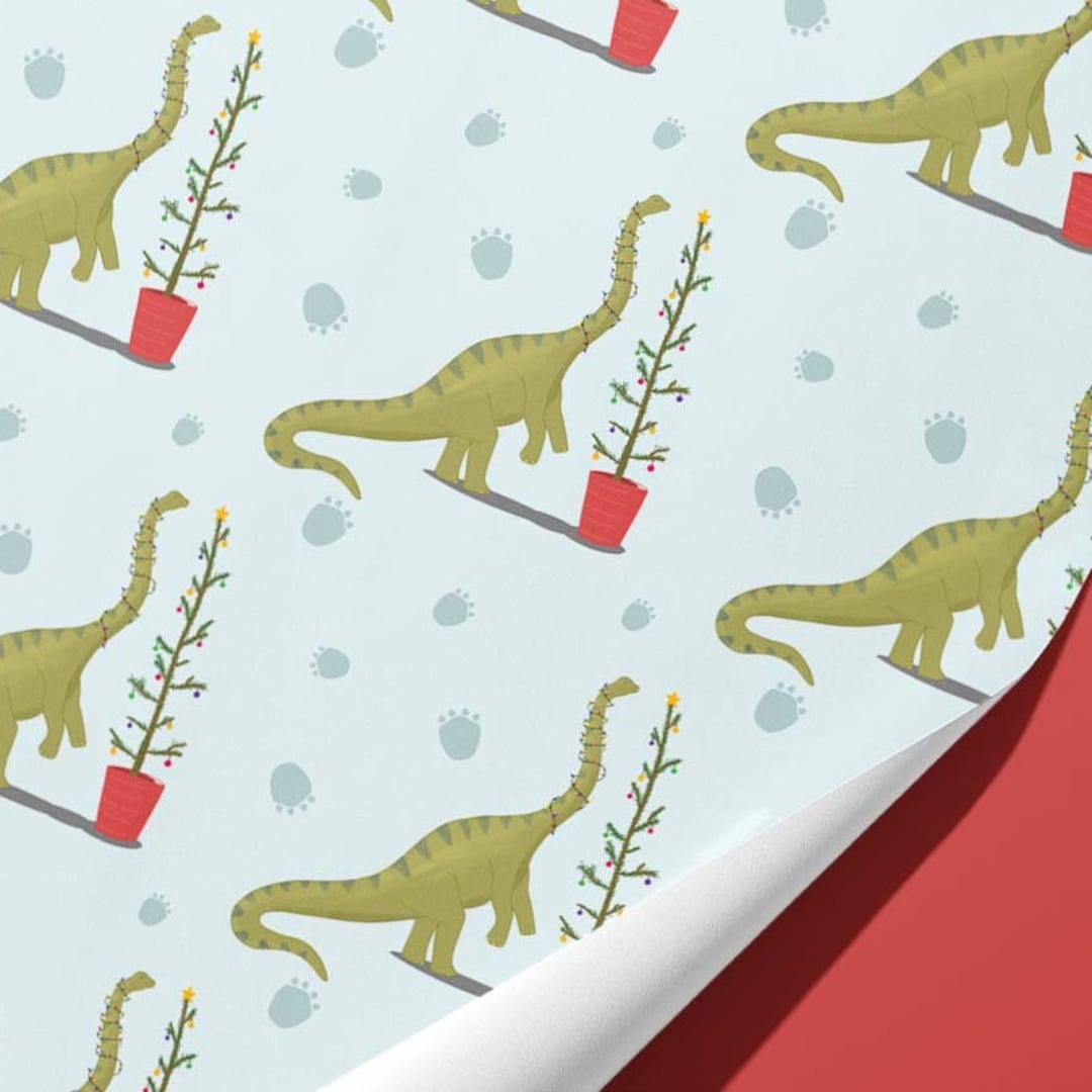 Christmas Dinosaur Wrapping Paper / Kids Wrapping Paper - Cute Hand ...