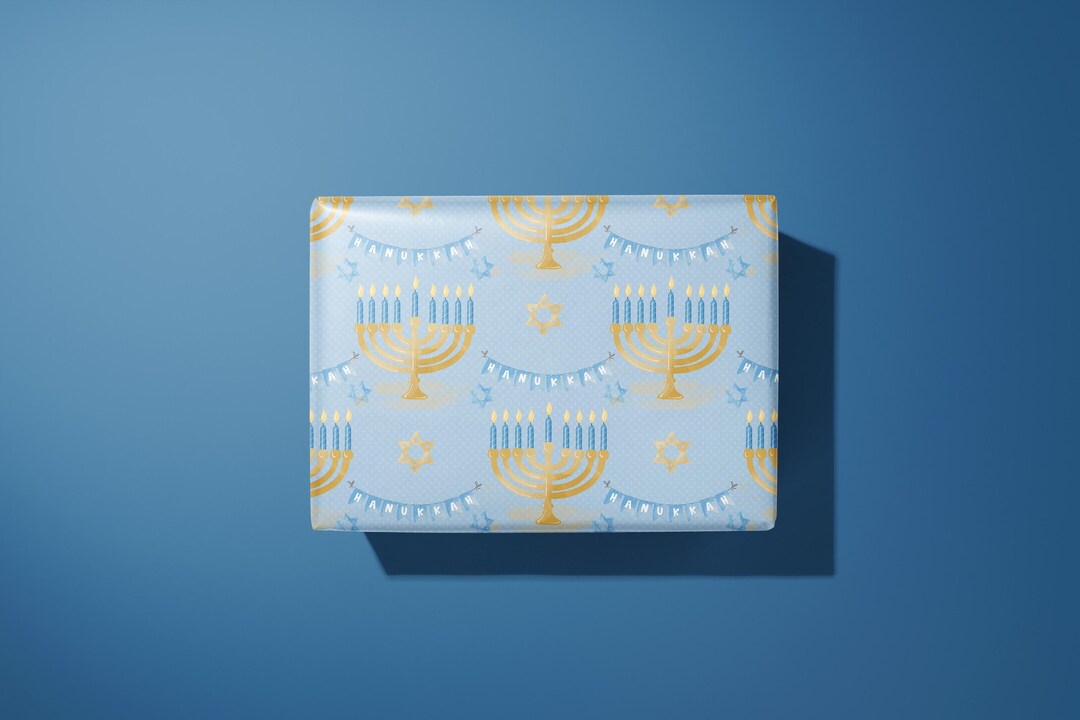 Light Blue Hanukkah Wrapping Paper | Menorah & Star of David - Etsy