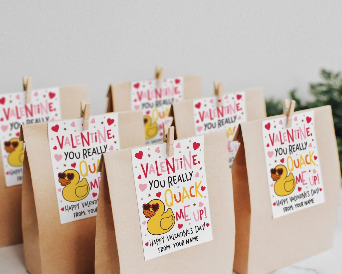 Rubber Duck Valentine's Day Gift Tags Printable, Kids Classroom Favor ...