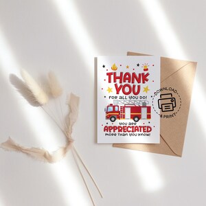 Firefighter Thank You Card: Fire Truck Design (PDF) - Etsy