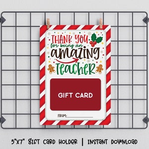 Thank You for Being an Amazing Teacher, Christmas Gift Card Holder ...
