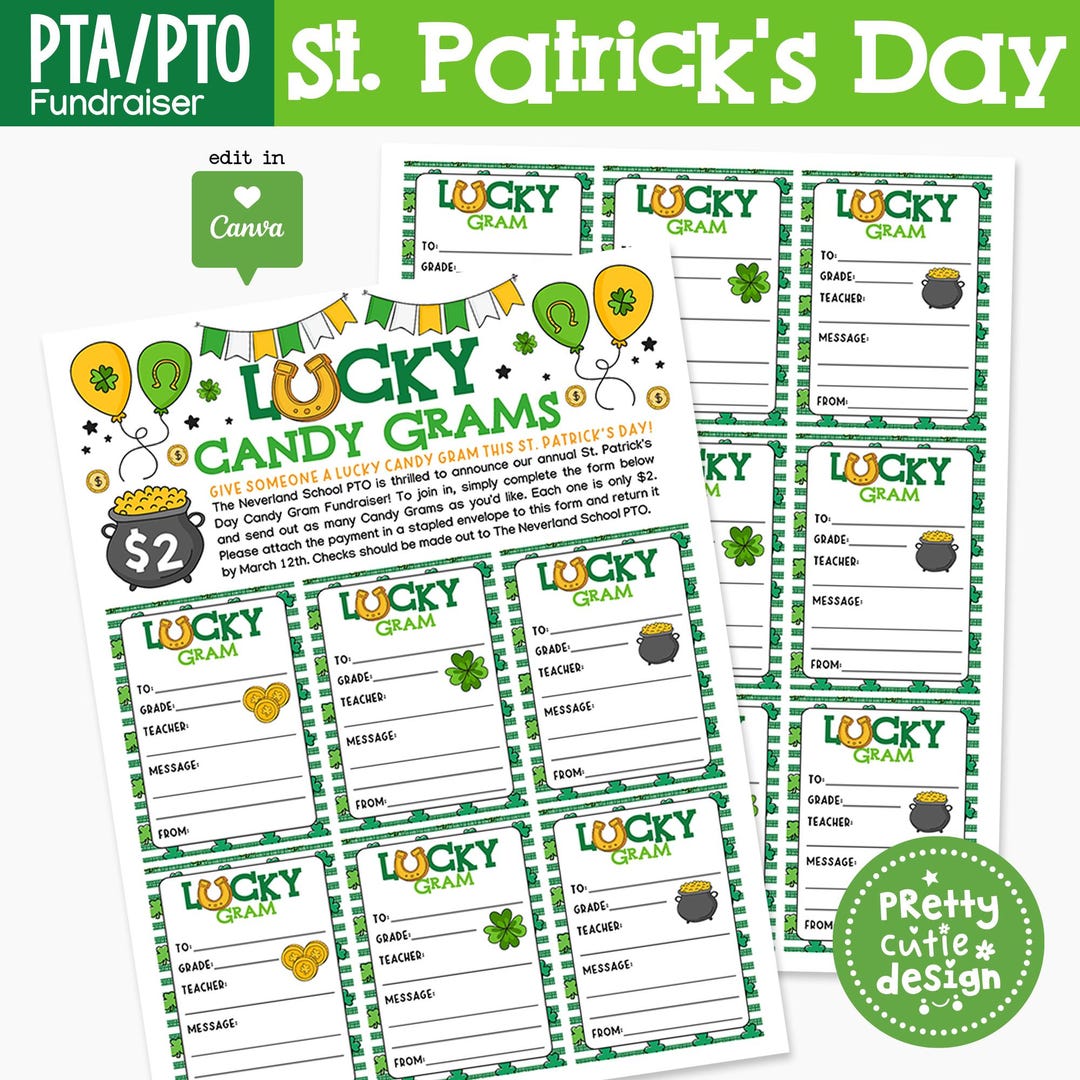 St Patricks Candy Gram Fundraiser Flyer Template, Editable St Patrick's ...