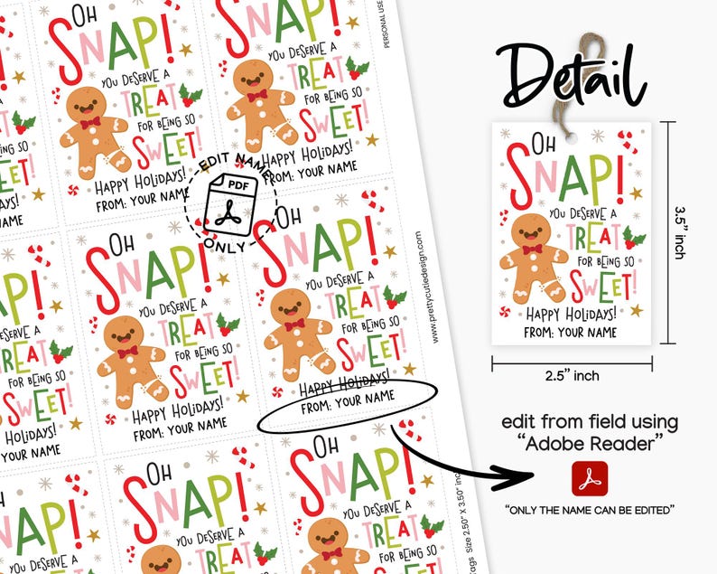 Gingerbread Gift Tags, Oh Snap Christmas Printable, Treat Bags for ...
