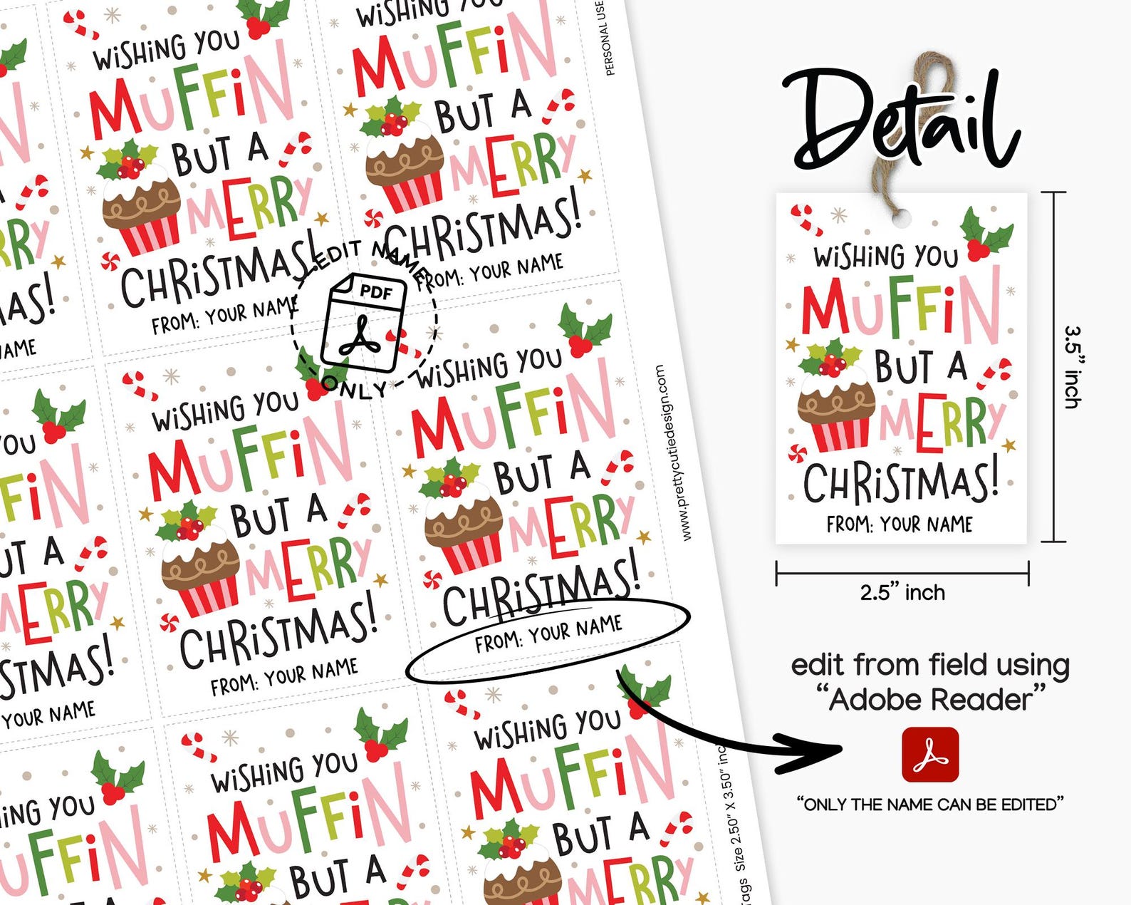 Christmas Muffin Gift Tags Printable, Bakery Treat Labels for Holiday ...