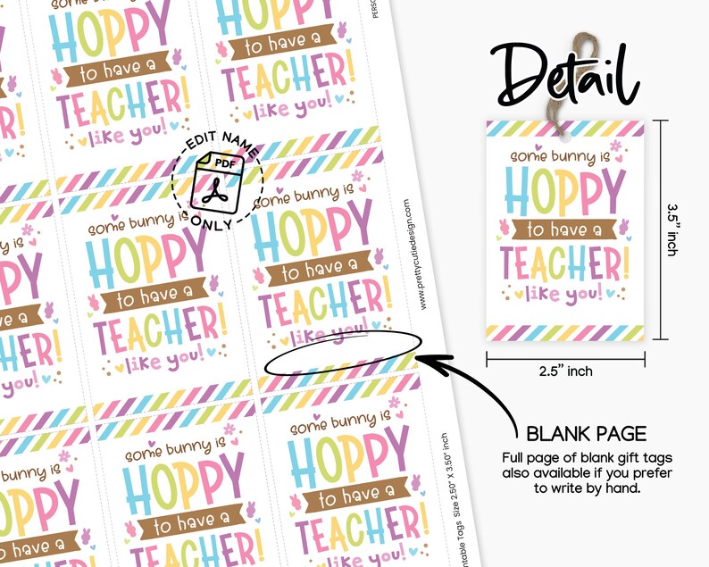 Happy Easter Classroom Teacher Gift Tags, Teacher Easter Printables ...