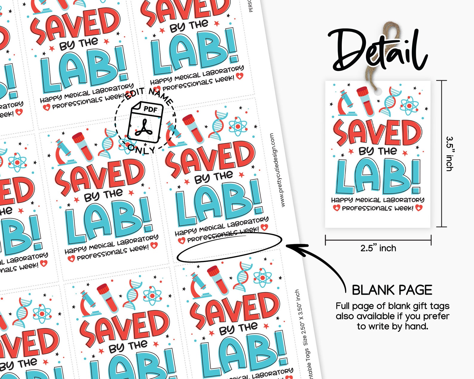 Saved by the Lab Gift Tag Printable, Lab Week Gift Tags, Medical Lab ...