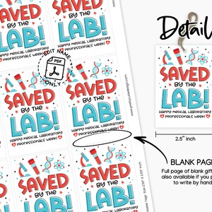 Saved by the Lab Gift Tag Printable, Lab Week Gift Tags, Medical Lab ...