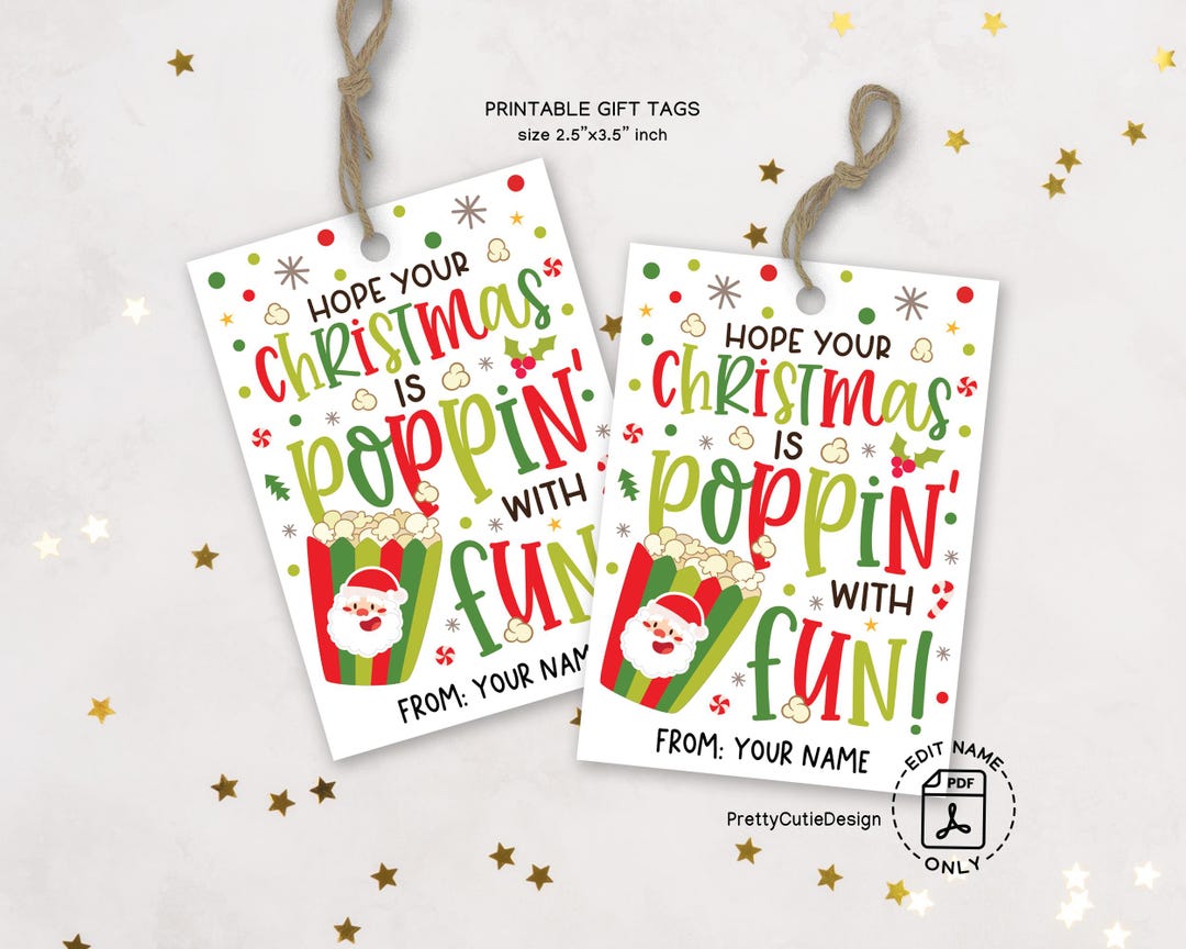 Christmas Popcorn Holiday Favor Tags, Hope Your Christmas is Poppin ...