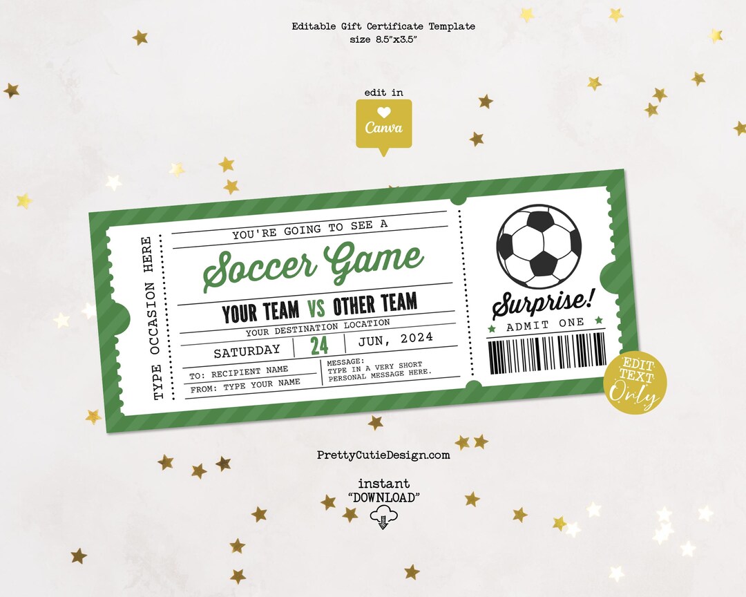 Soccer Game Ticket Printable Birthday Voucher Template, Soccer Game Day ...