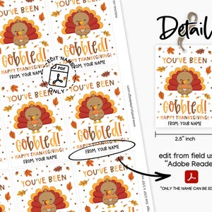 You've Been Gobbled Thanksgiving Gift Tags Printable, Fall Thank You ...