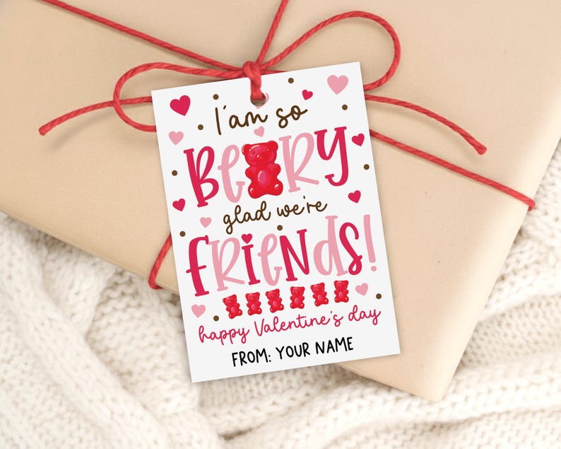 Gummy Bear Valentine Gift Tags, Classroom Friends Favor Labels, Digital ...