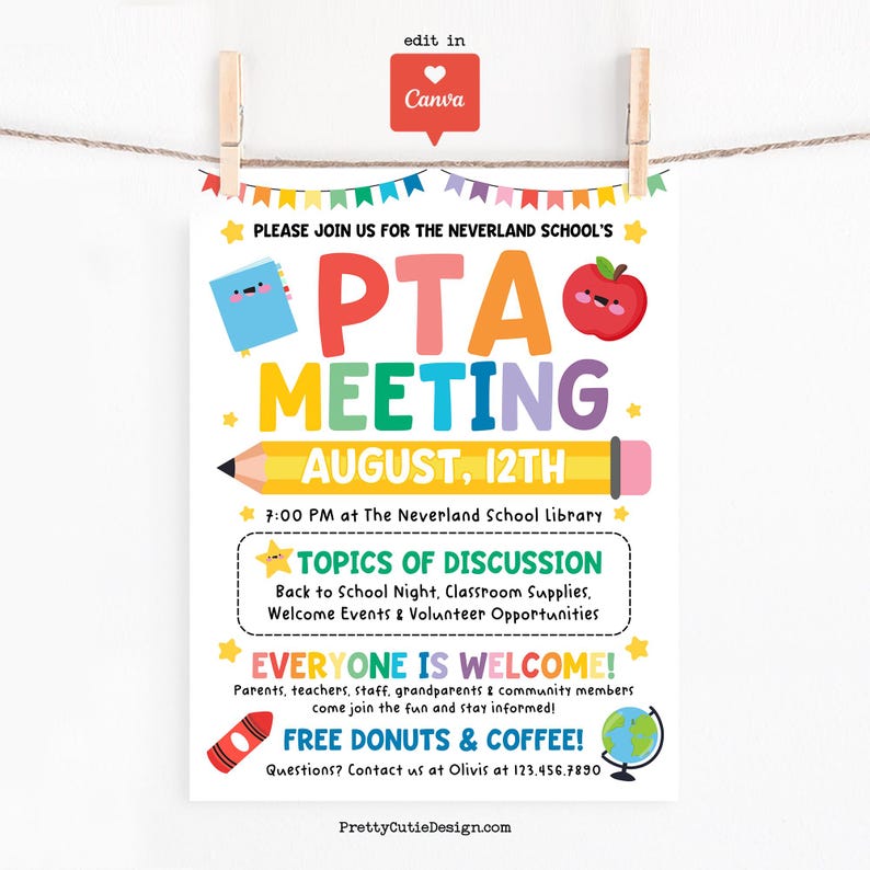 Back to School PTA Meeting Flyer: Editable Canva Template (8.5x11 ...