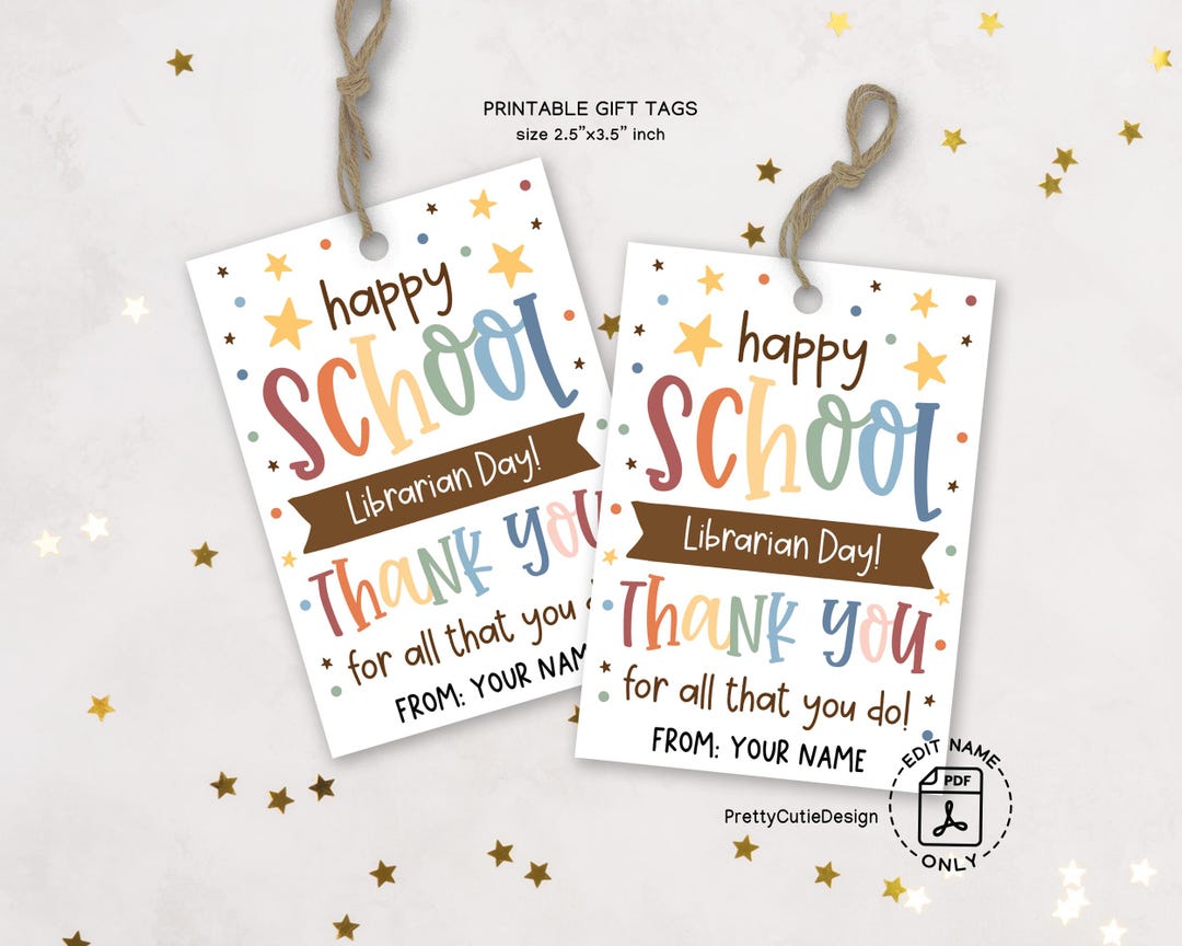 Librarian Appreciation Day Gift Tags, School Librarian Printable Tags ...