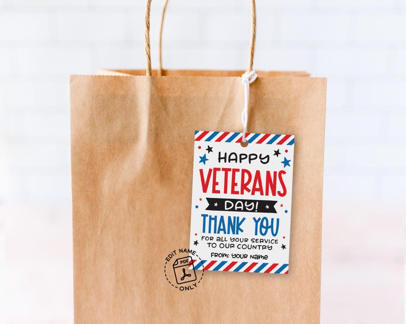 Veterans Day Gift Tags Printable: Thank You Military Service (PDF ...