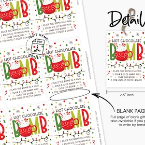 Printable Hot Chocolate Bomb Gift Tag, Christmas Cocoa Bomb ...