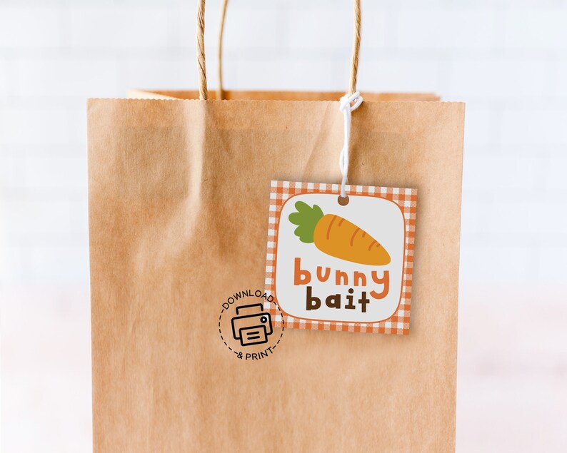Easter Bunny Bait Printable Gift Tags, Square Favor Stickers (digital ...