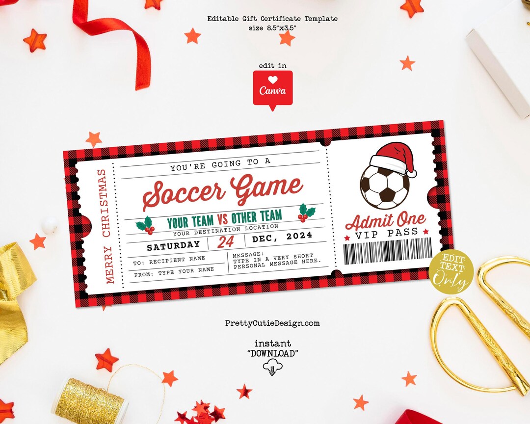 Surprise Soccer Game Gift Voucher, Soccer Christmas Gift Ticket, Sports ...