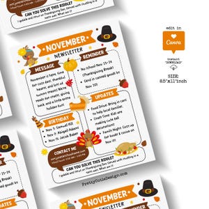 November Classroom Newsletter Template: Editable Thanksgiving Flyer ...