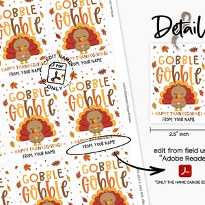 Gobble Gobble Happy Thanksgiving Gift Tags Printable, Fall Thank You ...