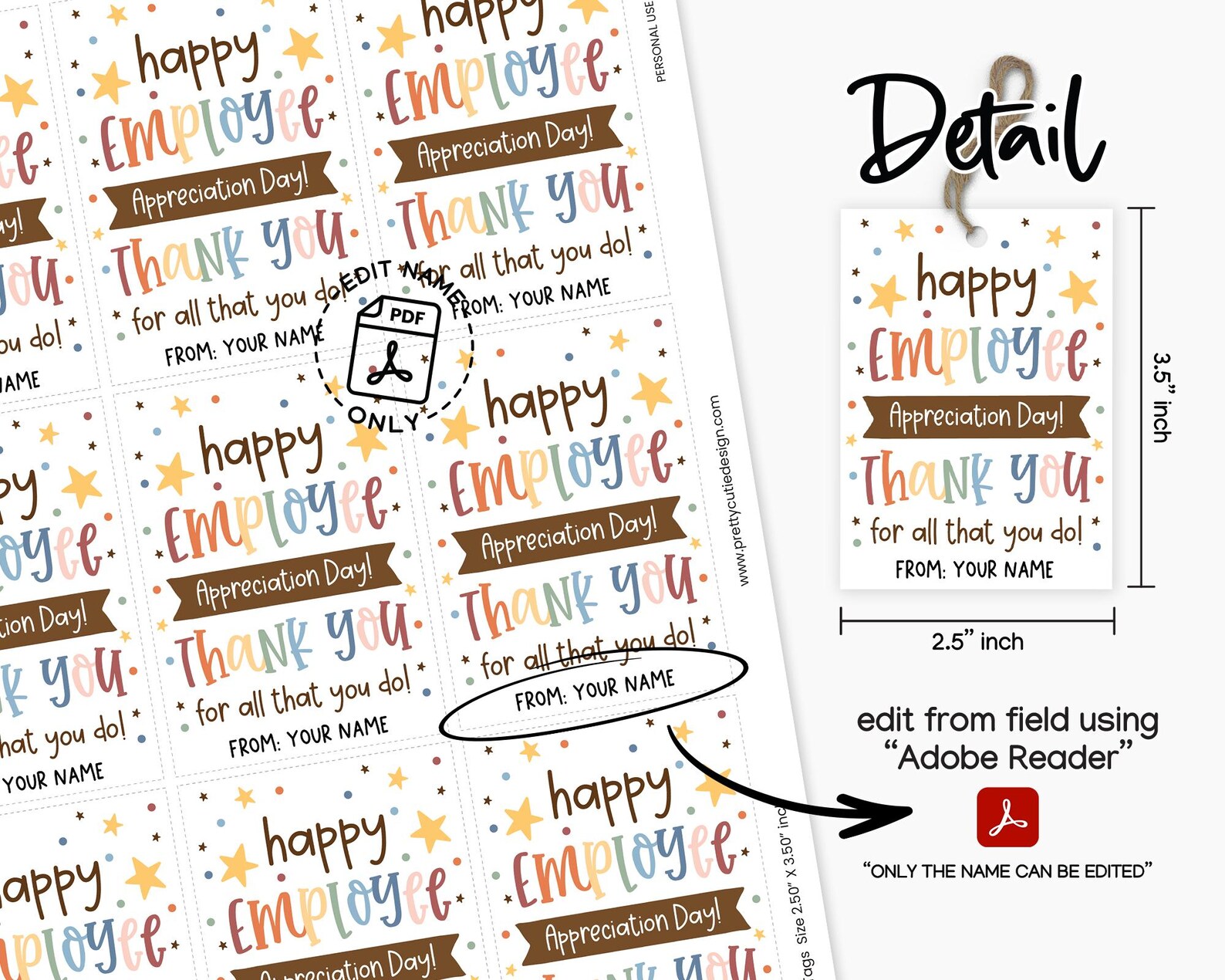 Printable Employee Appreciation Day Gift Tag, Thank You Employee Gift ...