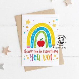 Rainbow Teacher Appreciation Card Printable, Thank You for Everything ...