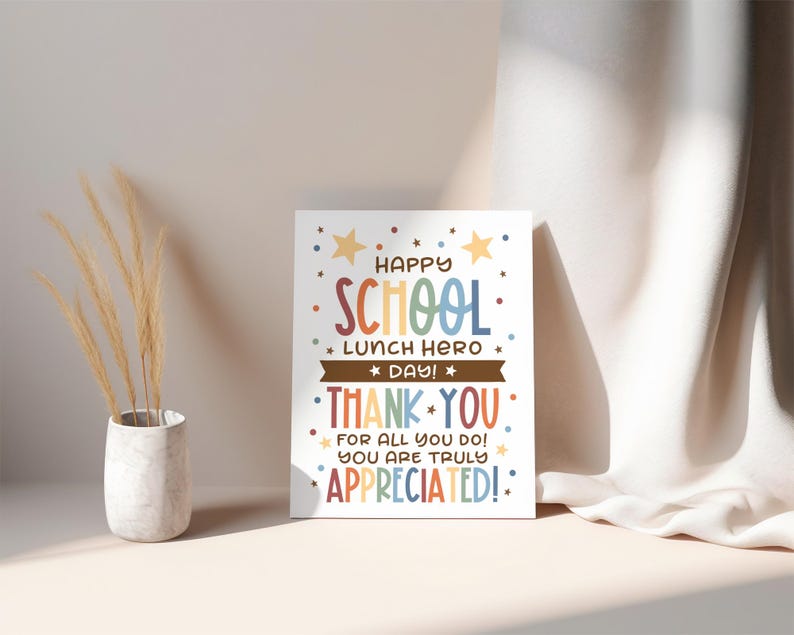 School Lunch Hero Day Printable Sign, Pastel Thank You Poster for ...