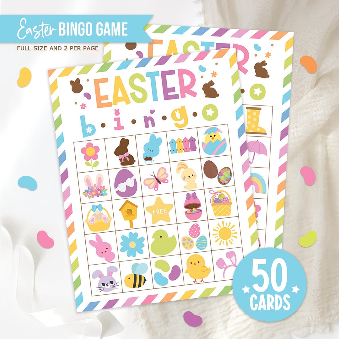 50 Easter Bingo Cards Printable, Easter Game for Kids, Classroom Party ...