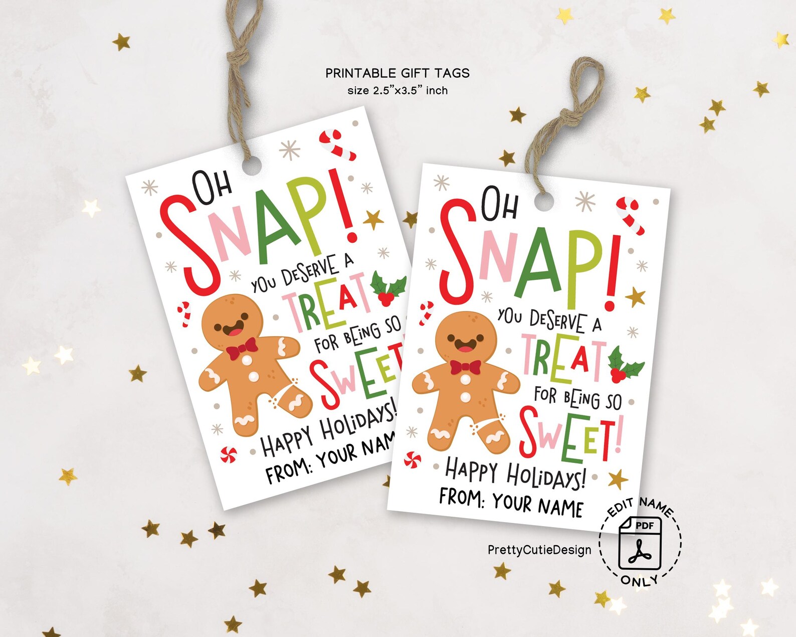 Gingerbread Gift Tags, Oh Snap Christmas Printable, Treat Bags for ...