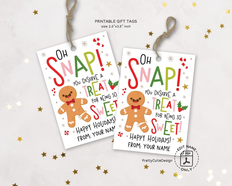 Gingerbread Gift Tags, Oh Snap Christmas Printable, Treat Bags for ...