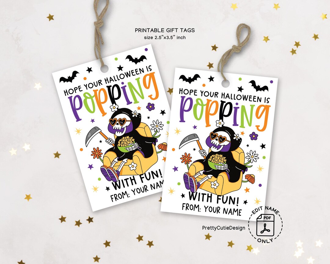 Halloween Popcorn Grim Reaper Gift Tags Printable, Hope Your Halloween ...