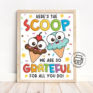 Appreciation Sign Printable, Here's the Scoop Ice Cream Bar Sign ...