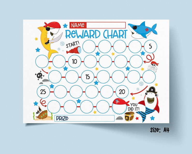 Pirate Shark Reward Chart for Kids Simple Kids Reward Chart - Etsy