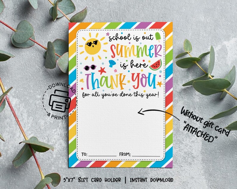 Last Day of School Gift Card Holder, Summer Thank You (printable) - Etsy