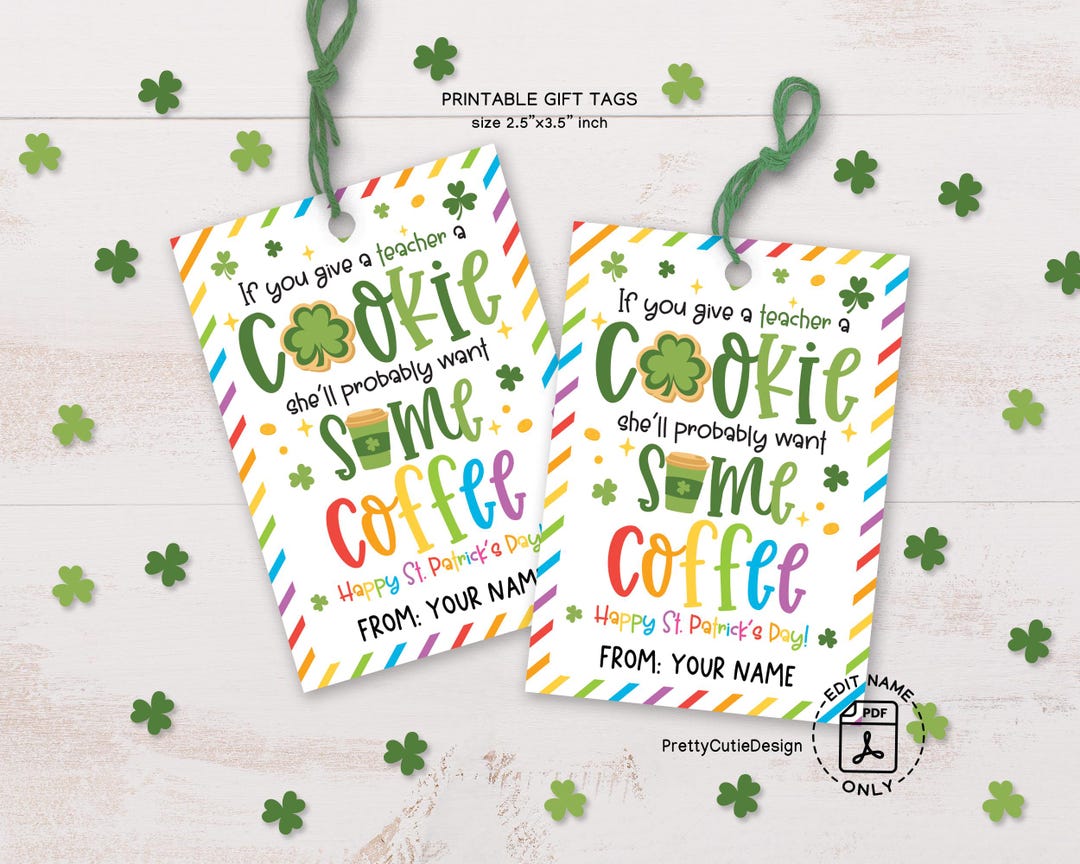 St Patricks Day Coffee Teacher Gift Tag, Teacher Appreciation Treat Bag ...