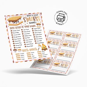 S’mores Name Game Printable, Camping Birthday Party Activity for Kids ...