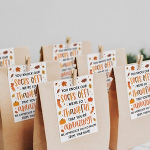 You Knock Our Socks off Thanksgiving Gift Tags Printable, Fall Sock ...