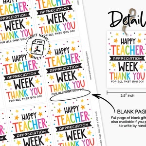 Happy Teacher Appreciation Week Gift Tag Printable, Bulk Teacher ...