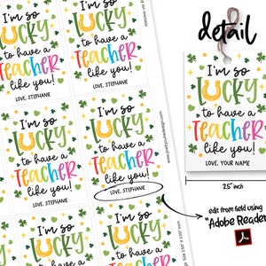 Lucky to Have You Teacher Gift Tags, Teacher St Patricks Day Gift Tag ...