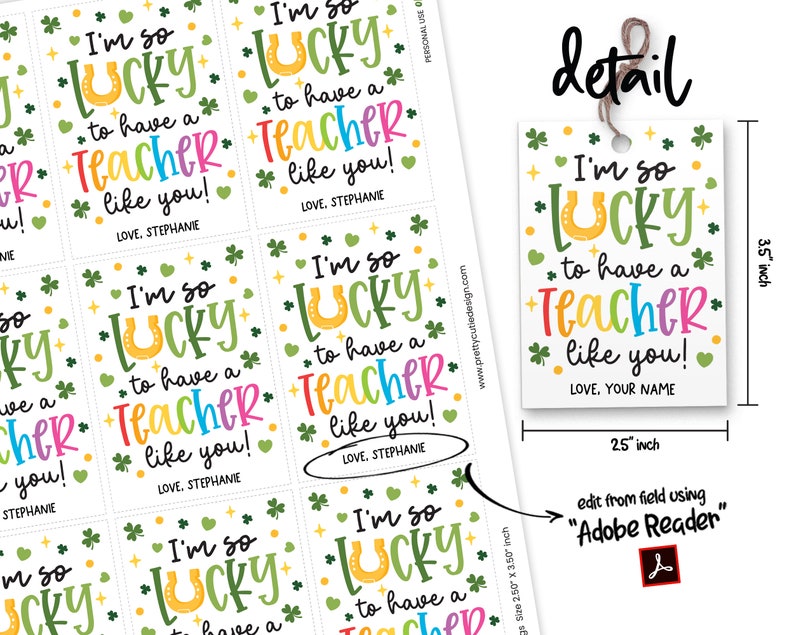 Lucky to Have You Teacher Gift Tags, Teacher St Patricks Day Gift Tag ...