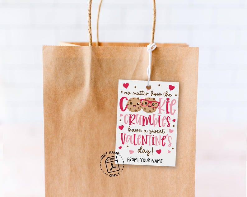 Cookie Valentine Gift Tag Printable, Sweet Classroom Treat Bag Label ...