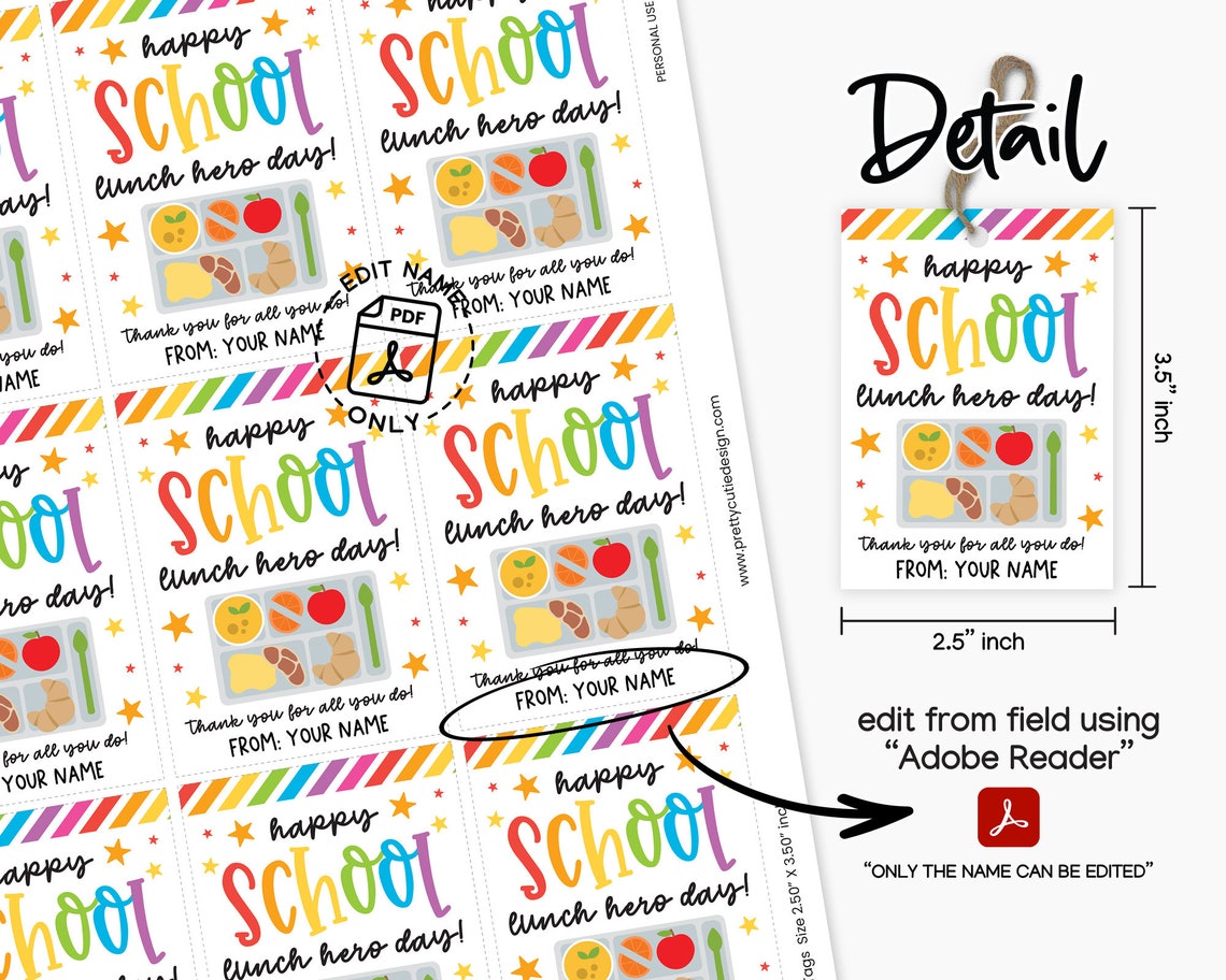 School Lunch Hero Day Gift Tag Printable, School Lunch Lady Tag, School ...
