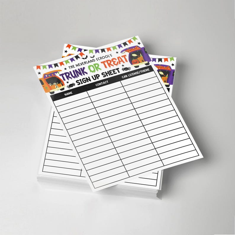 Trunk or Treat Sign-up Sheet: Halloween School PTO Volunteer Form ...
