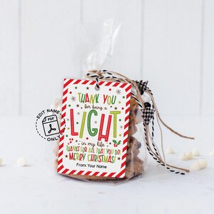 Candle Christmas Gift Tags Printable, Thank You for Being a Light in My ...
