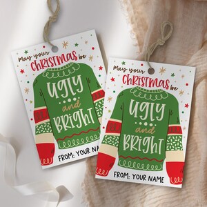 Ugly Sweater Christmas Gift Tags, Holiday Party Favor Tags (instant ...