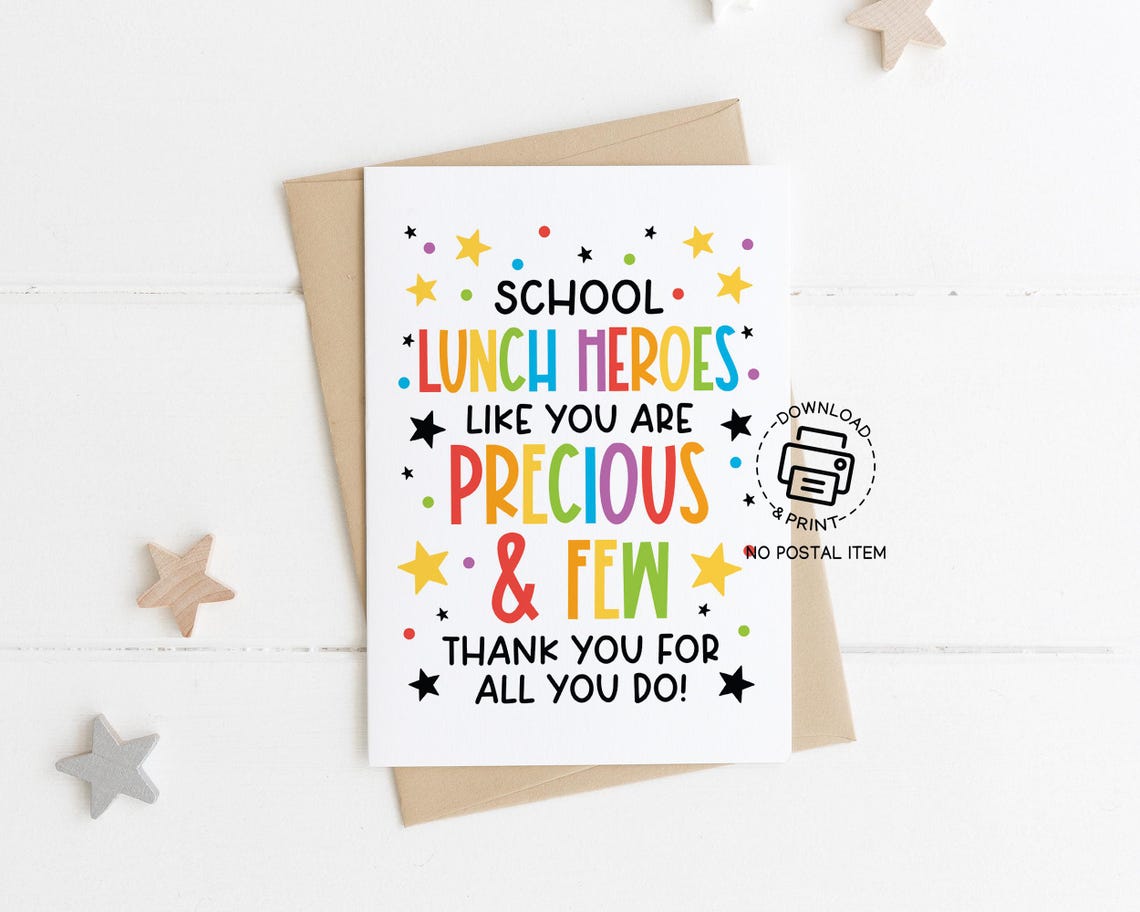 School Lunch Hero Day Printable Card, Thank You Note for Lunch Staff ...